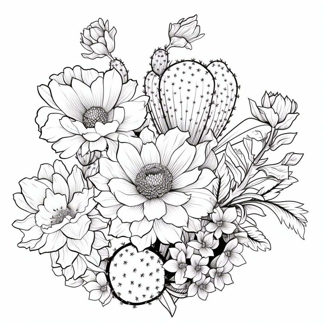 Floral Cactus Coloring Book: 50 Page Botanical Art (printable PDF) - Etsy