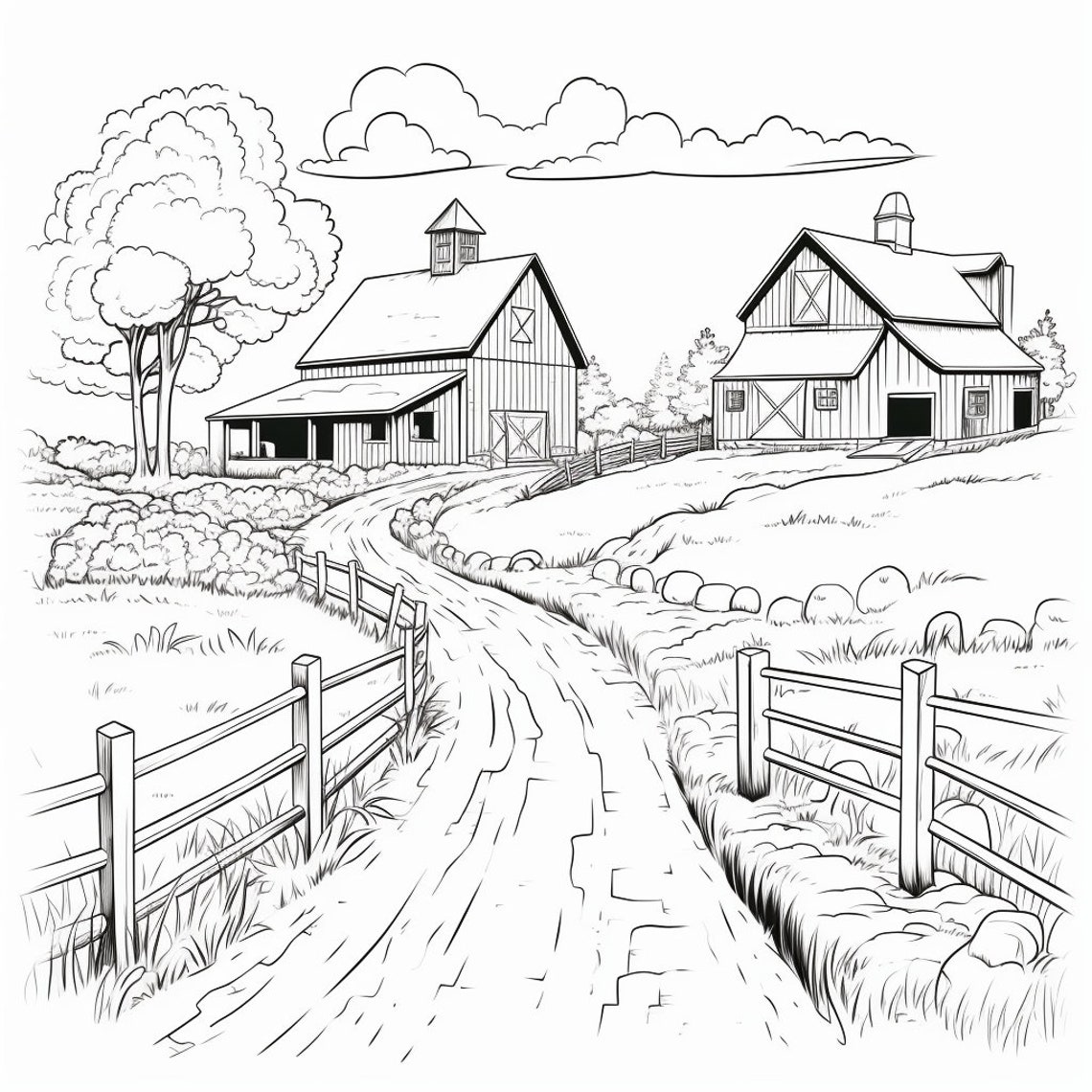 25 Page Country Farm Coloring Book Nature Peaceful Farm - Etsy