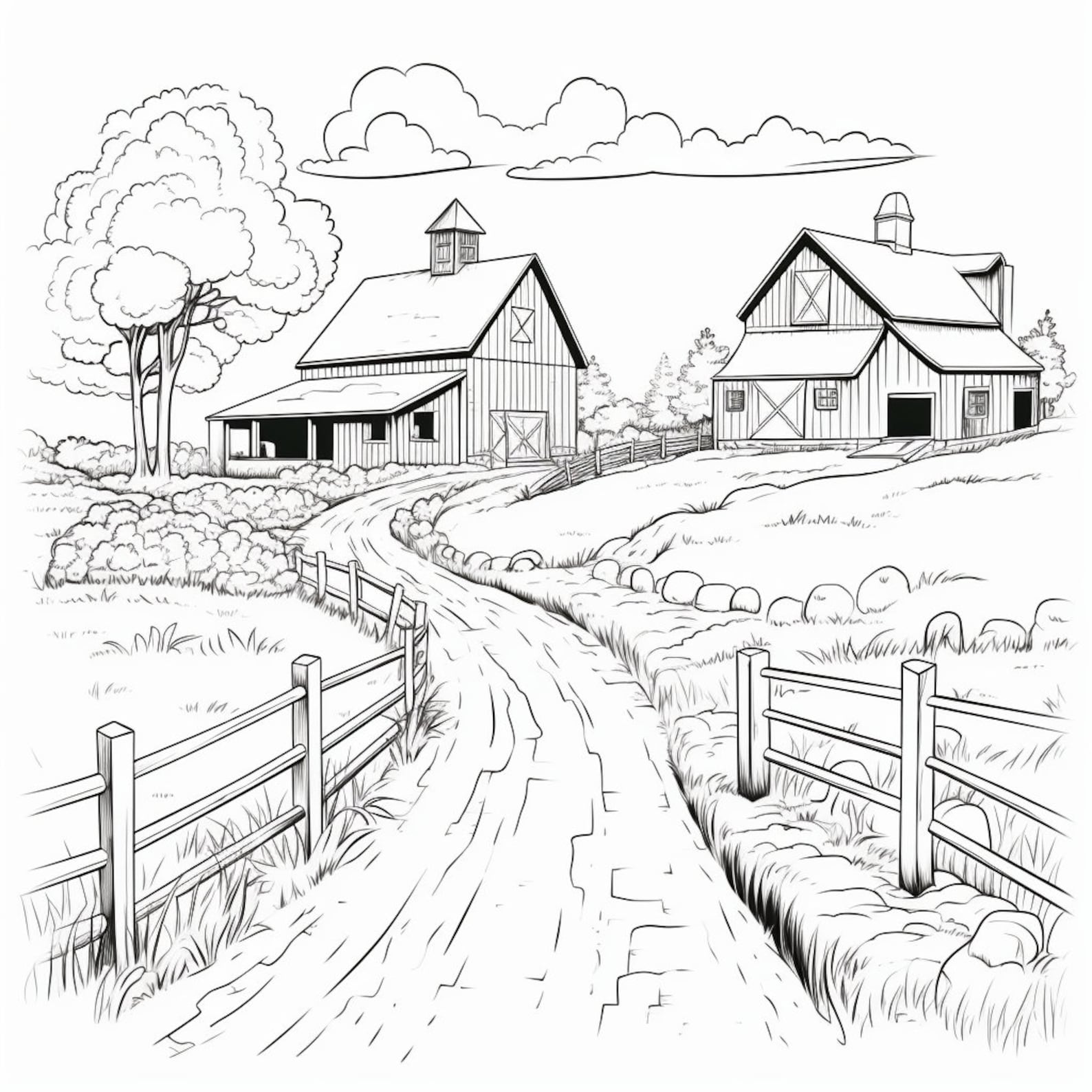 25 Page Country Farm Coloring Book, Nature, Peaceful, Farm, Streams ...