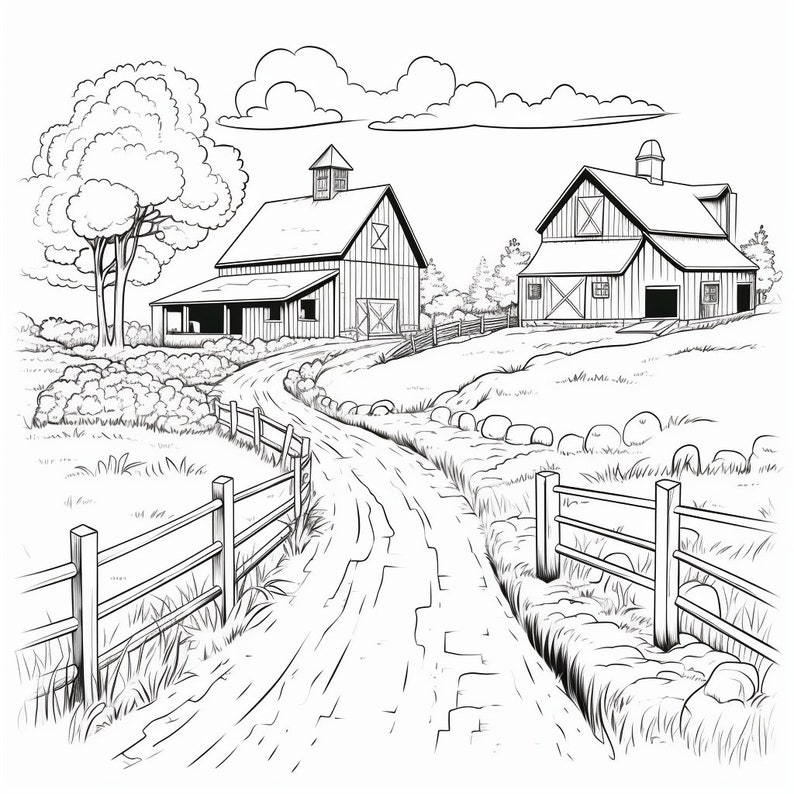 25 Page Country Farm Coloring Book, Nature, Peaceful, Farm, Streams ...