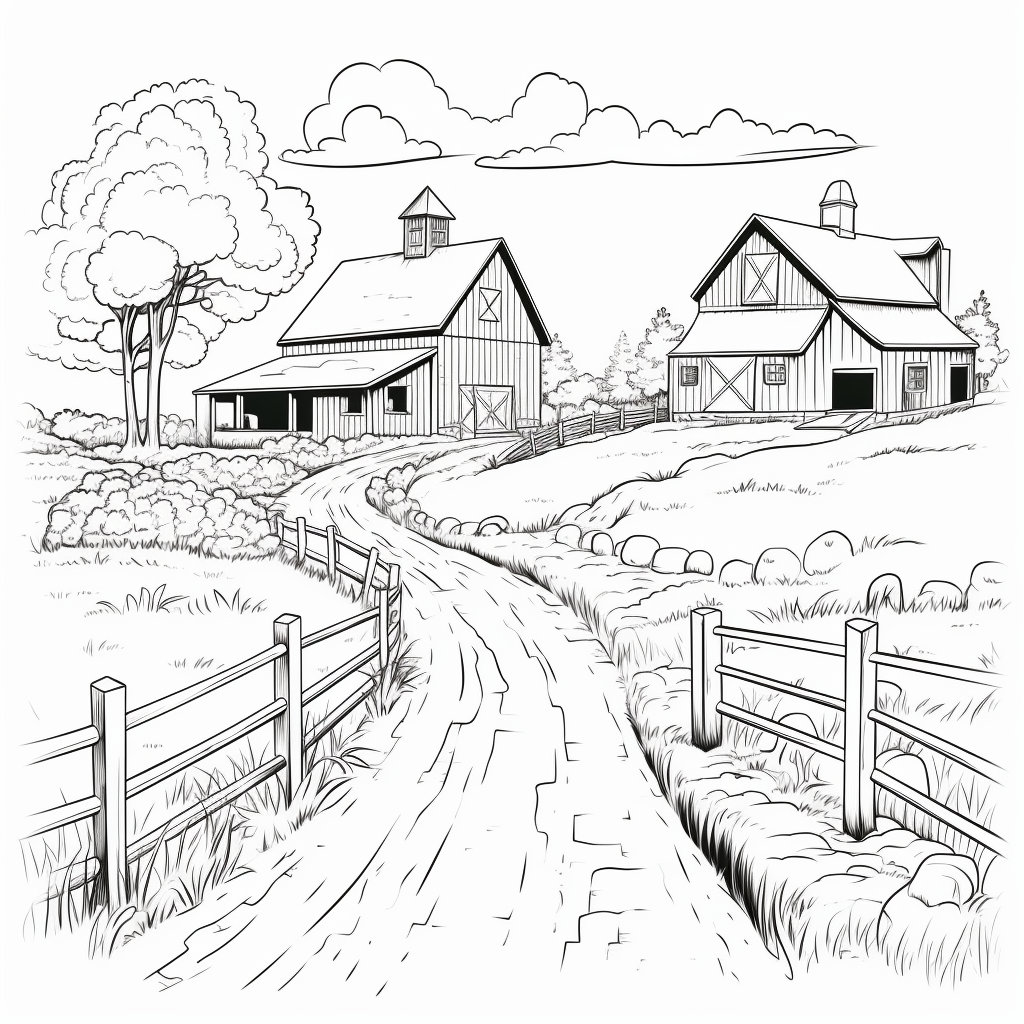 25 Page Country Farm Coloring Book, Nature, Peaceful, Farm, Streams ...