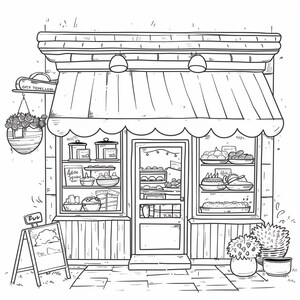 100 Page Cute Kawaii Store Fronts Coloring Book Childrens Adult Volume ...