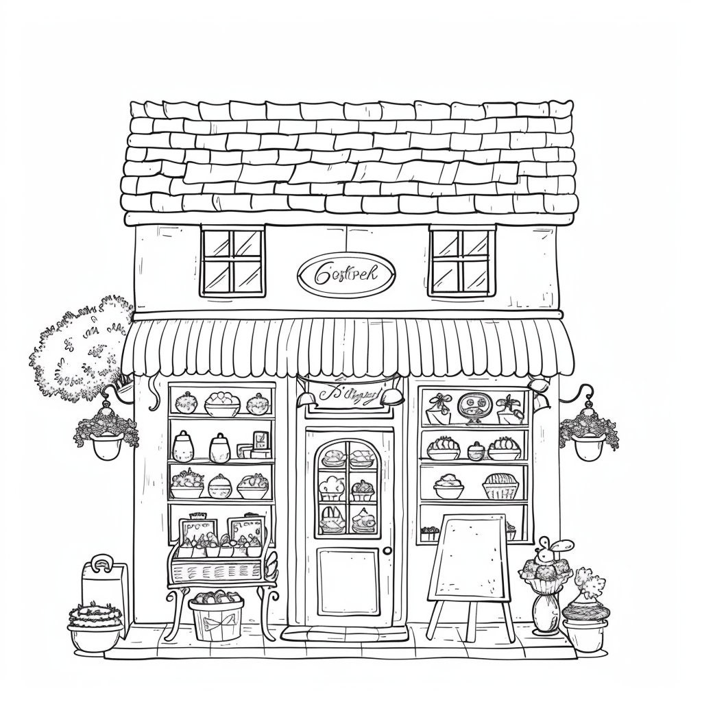 50 Page Cute Kawaii Store Fronts Coloring Book Childrens Adult Volume 1 ...