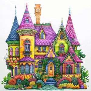 100 Page Intricate Houses Coloring Book Childrens Adult Volume 1 8.5x11 ...
