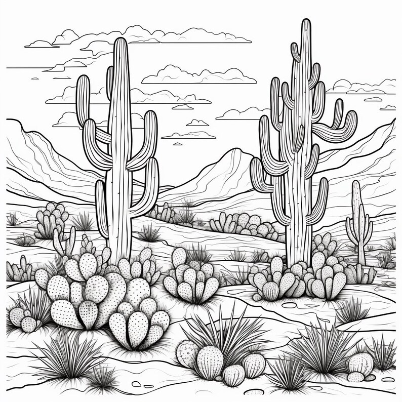 50 Page Floral Cactus & Succulent Coloring Book, Printable PDF ...