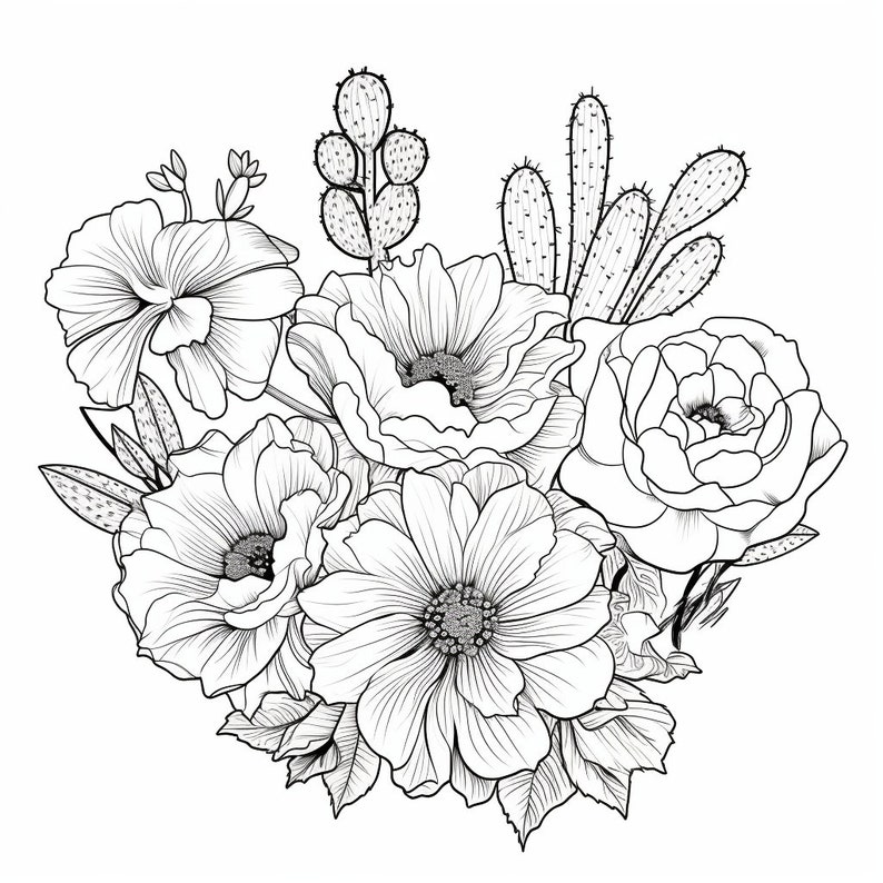 Floral Cactus Coloring Book: 50 Page Botanical Art (printable PDF) - Etsy