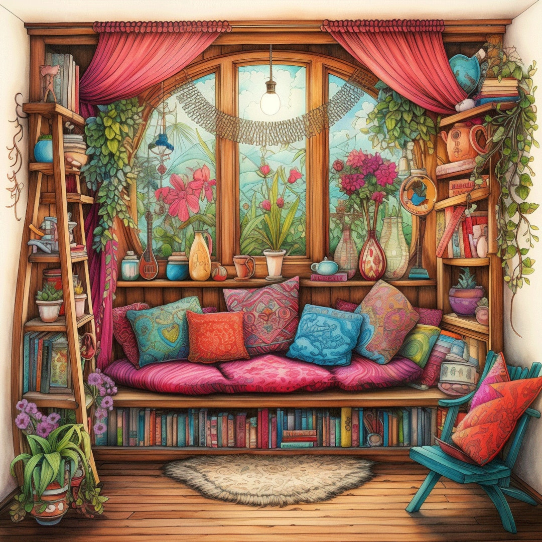 50 Page Cozy Reading Interior Spaces Coloring Book for Adults - Etsy
