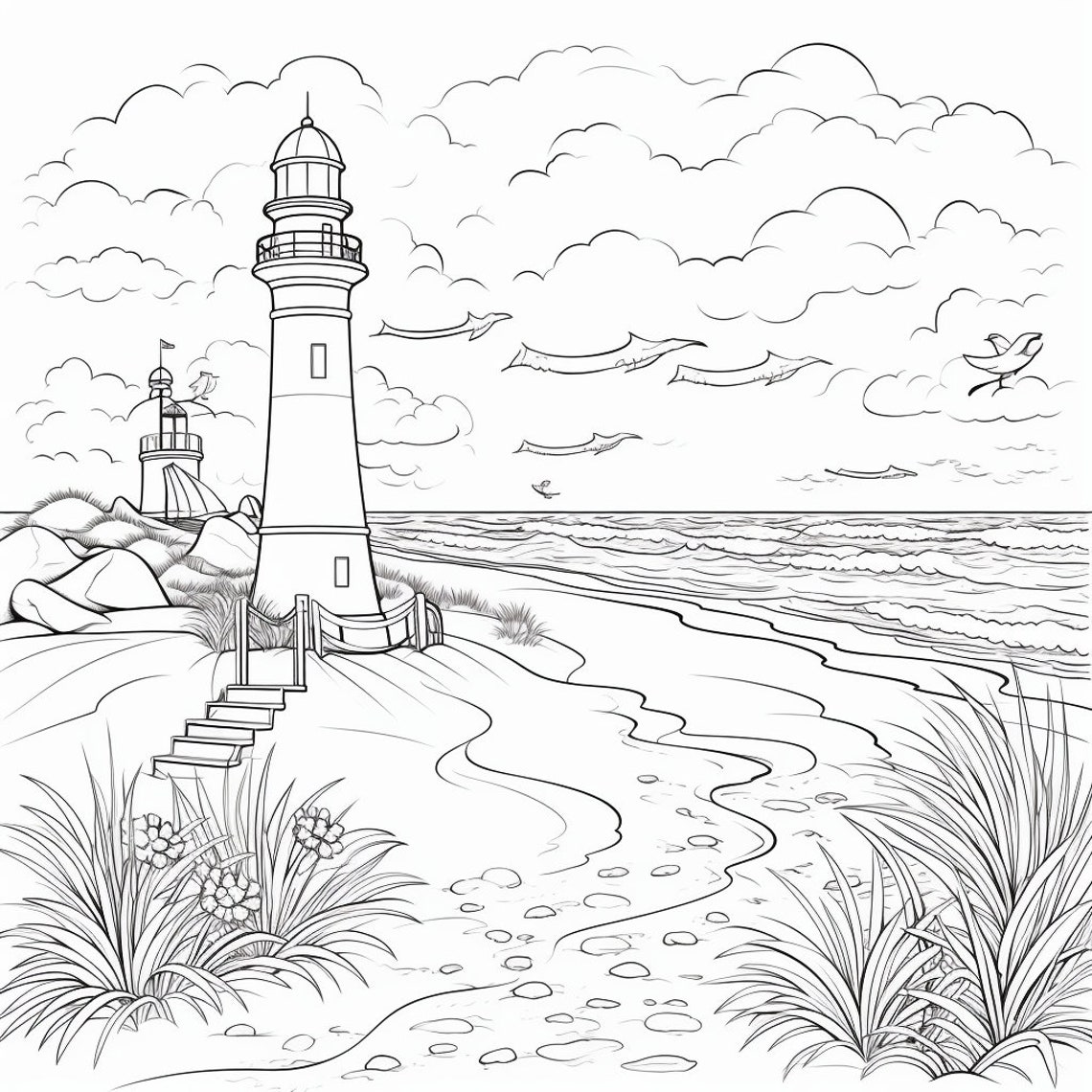 64 Page Beach Themed Seascape Coloring Book for All Ages - Etsy