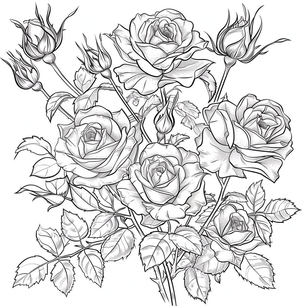 100 Page Roses Coloring Book Adult Children Volume 1 8.5"x11" PDF Page ...
