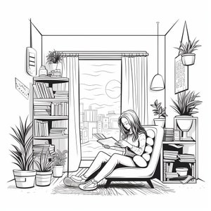 50 Page Cozy Reading Nooks Coloring Book Childrens Adult Volume 2 8.5 ...