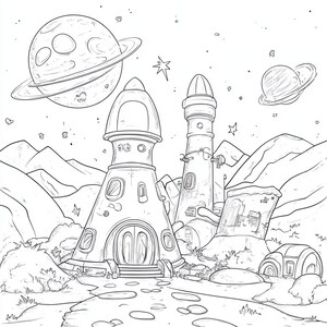 10 Page Sample Homes in Space Coloring Book Childrens Adult Volume 1 8. ...
