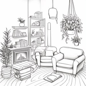 50 Page Cozy Interior Spaces Coloring Book Childrens Adult Volume 1 8 ...