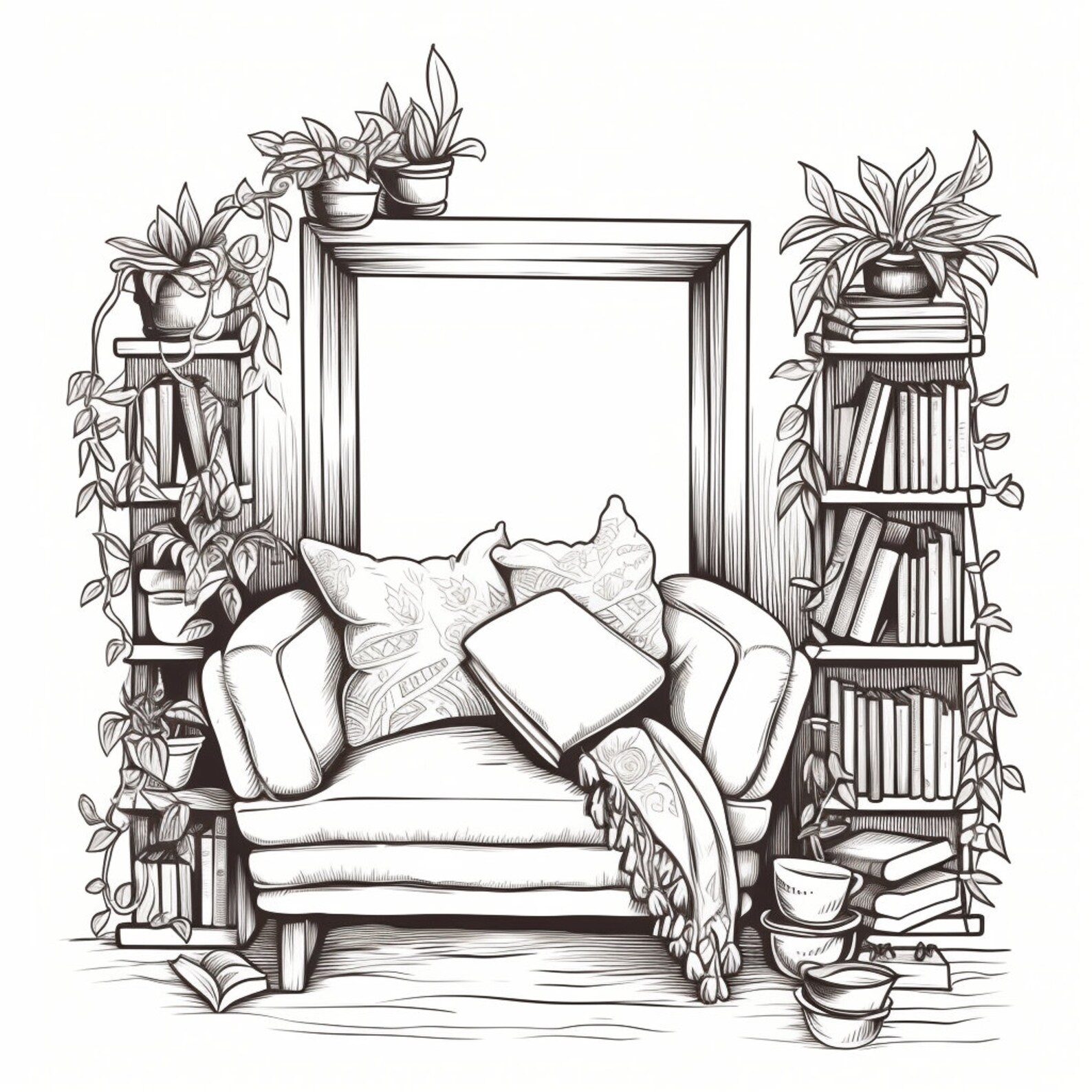 50 Page Cozy Reading Interior Spaces Coloring Book for Adults - Etsy