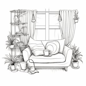 50-page Cozy Interior Spaces Coloring Book | Printable PDF for Kids ...