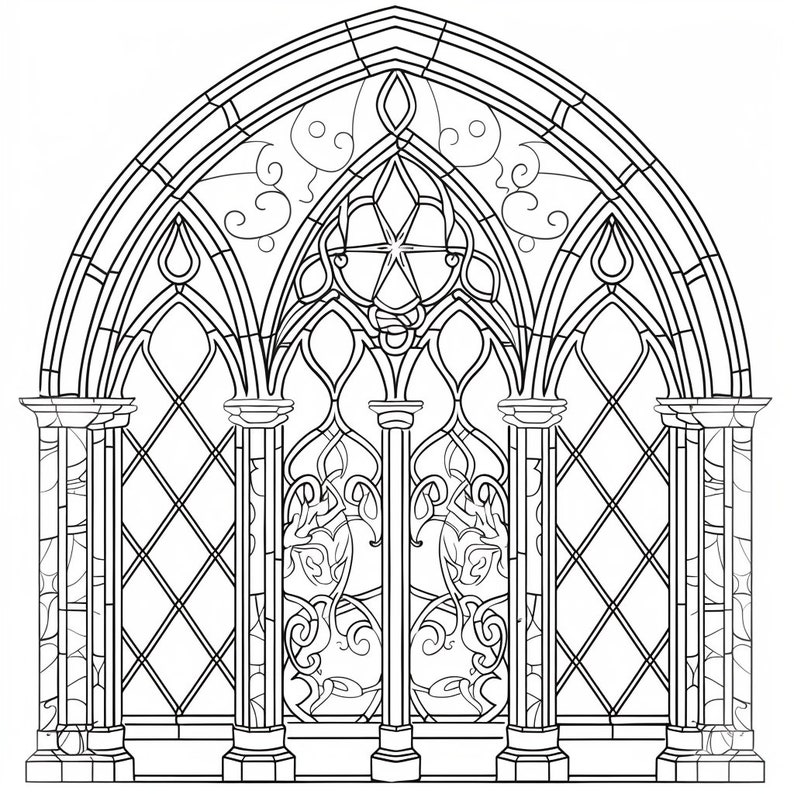 100 Page Stained Glass Window Arches Coloring Book Childrens Adult ...