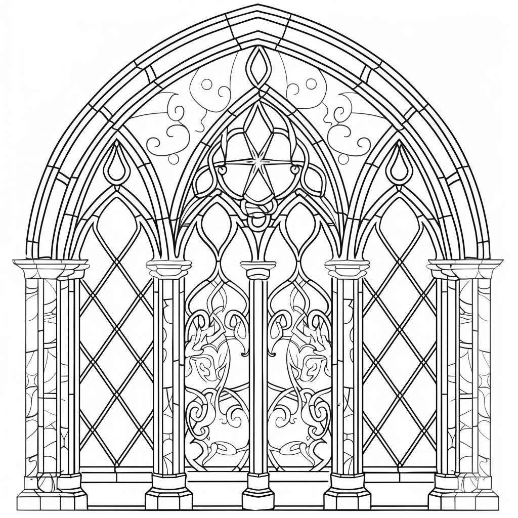 100 Page Stained Glass Window Arches Coloring Book Childrens Adult ...