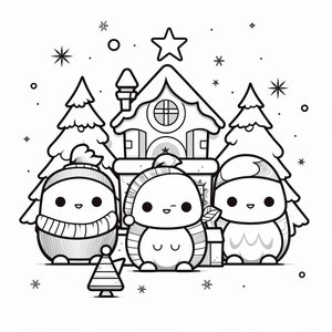 150 Page Cute Kawaii Style Christmas Winter Wonderland Coloring Book ...