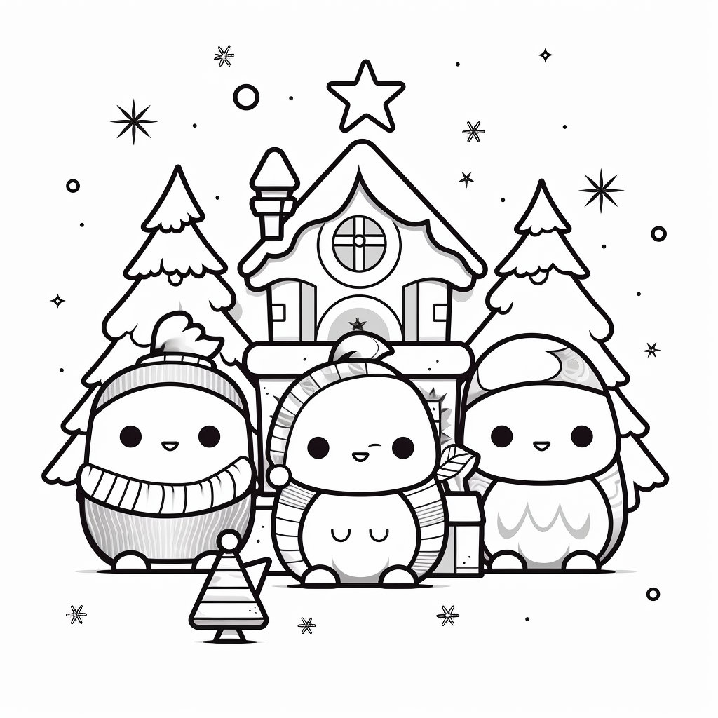 150 Page Cute Kawaii Style Christmas Winter Wonderland Coloring Book ...
