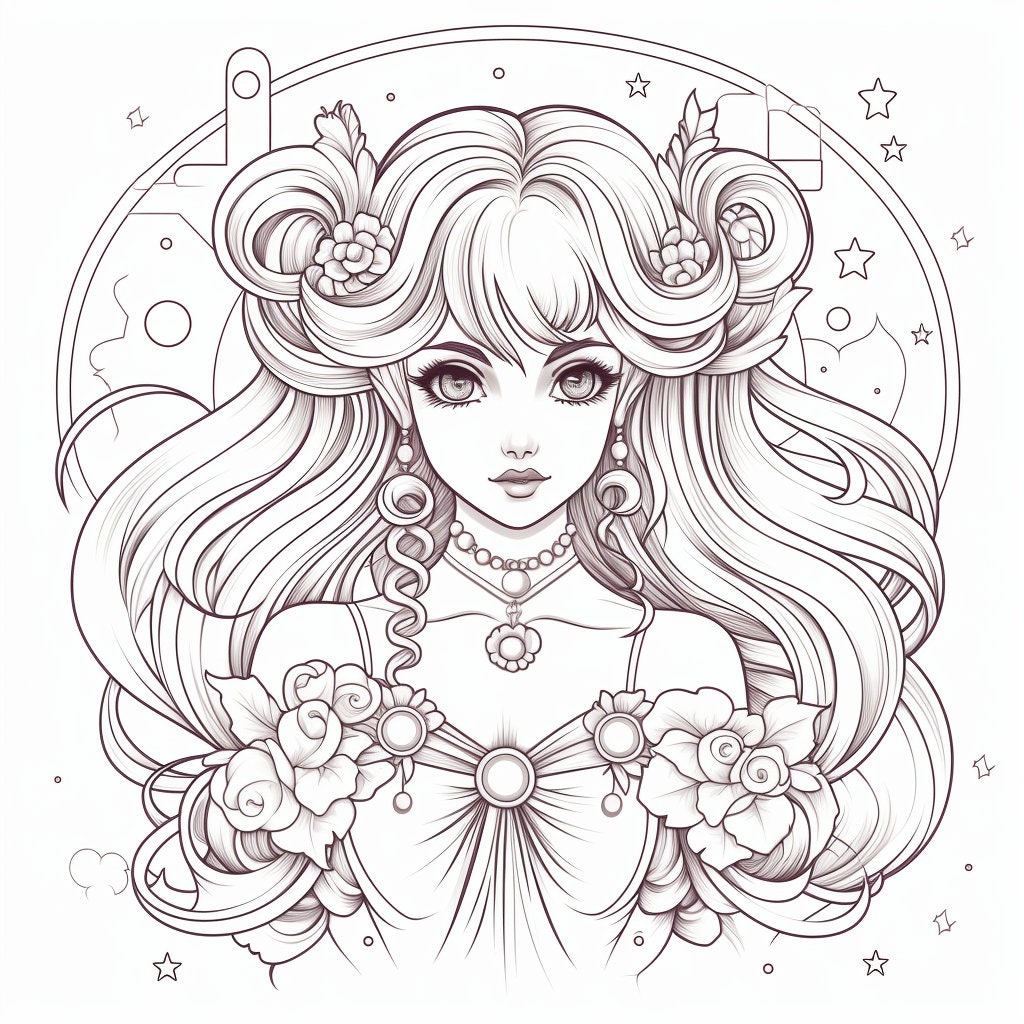 50 Page Fantasy Anime Coloring Book Magical Girls, Cosmic Adventures ...