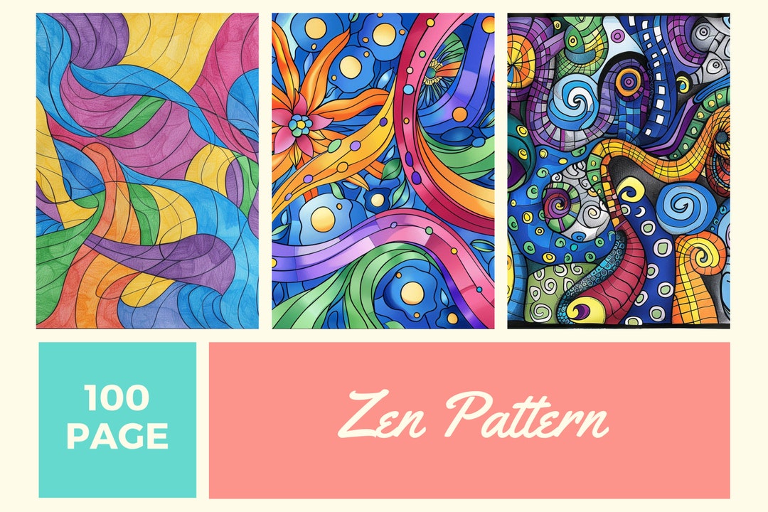100 Page Zen Pattern Coloring Book Childrens Adult Volume 1 8.5"x11 ...