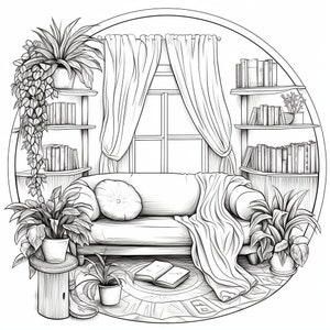 50-page Cozy Interior Spaces Coloring Book | Printable PDF for Kids ...