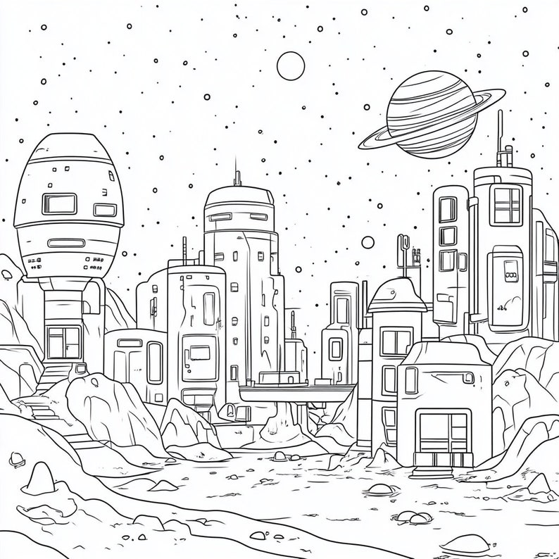 10 Page Sample Homes in Space Coloring Book Childrens Adult Volume 1 8. ...