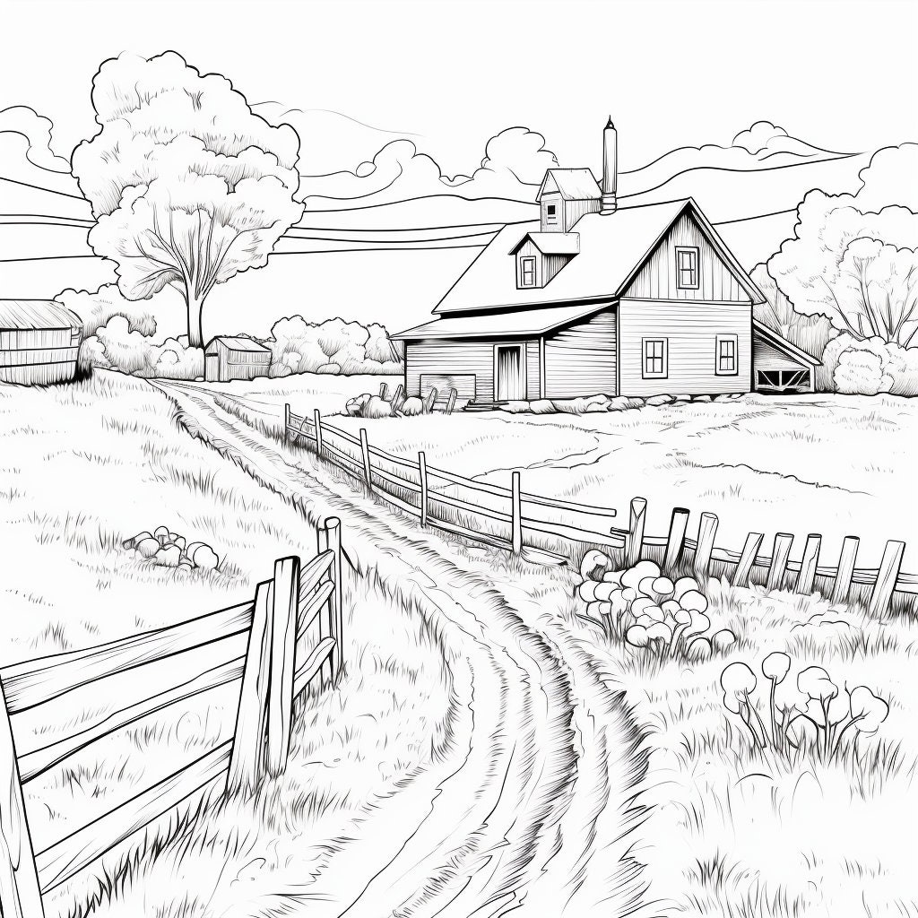 25 Page Country Farm Coloring Book, Nature, Peaceful, Farm, Streams ...