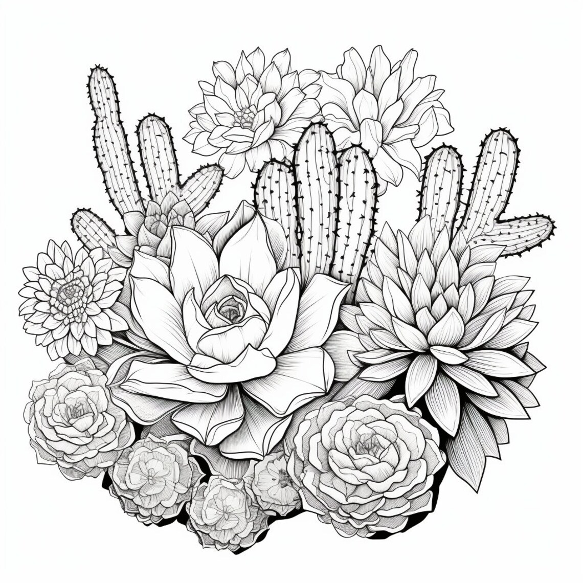 50 Page Floral Cactus & Succulent Coloring Book, Printable PDF ...
