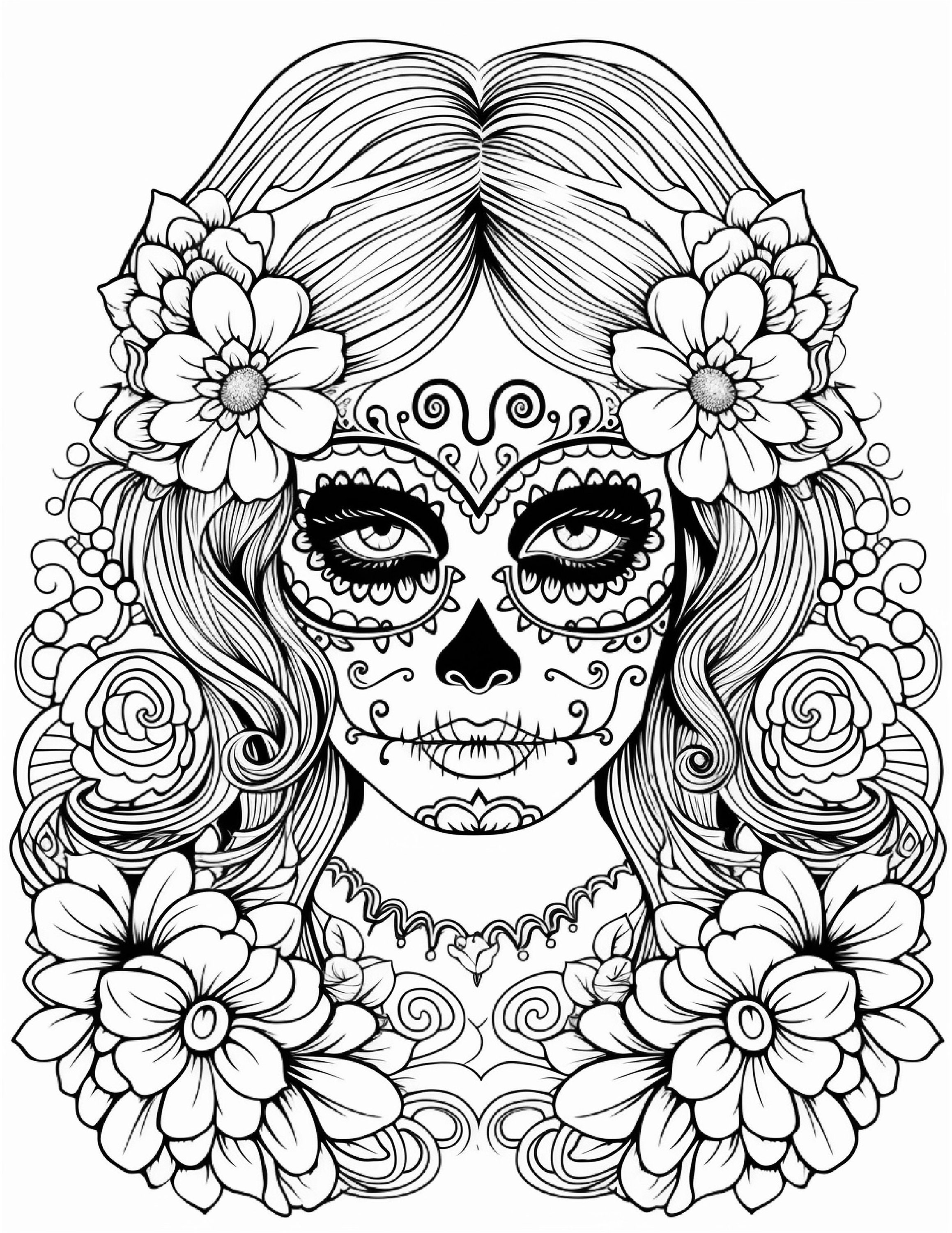 Sugar Skull Coloring Book Pages, Adults, Stress Relief, Mindfulness ...