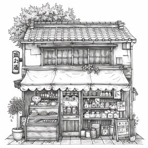 100 Page Cute Historic Kawaii Store Fronts Coloring Book Childrens ...