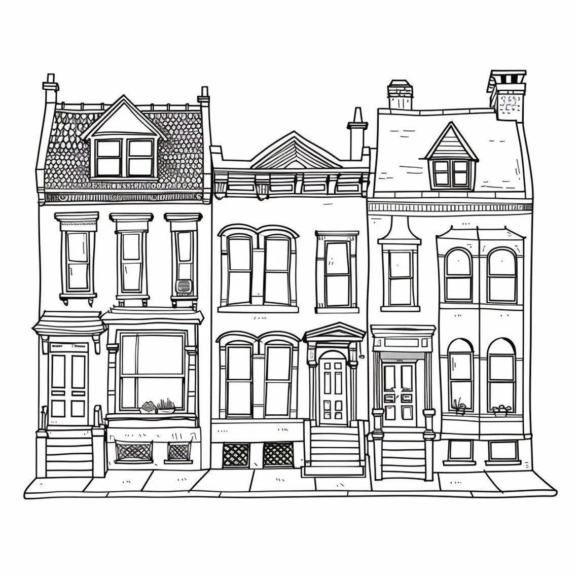 100 Page Whimsical Rowhomes Coloring Book Adult Children Volume 1 8 ...