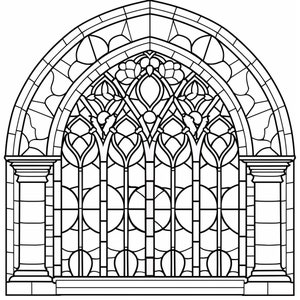 100 Page Stained Glass Window Arches Coloring Book Childrens Adult ...