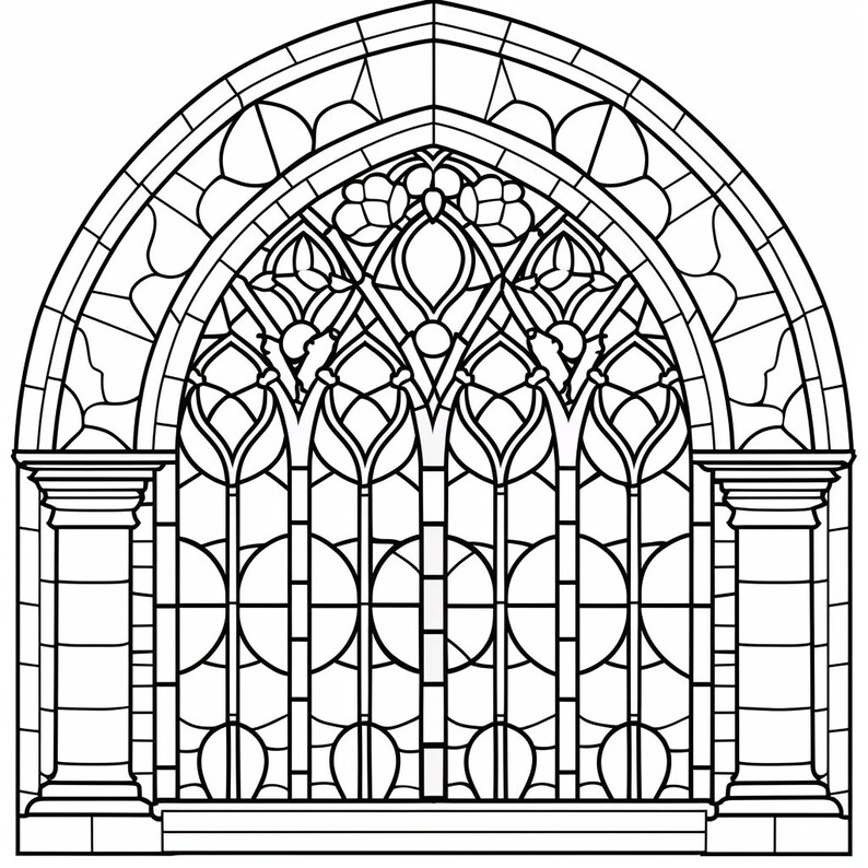 100 Page Stained Glass Window Arches Coloring Book for Adults and ...