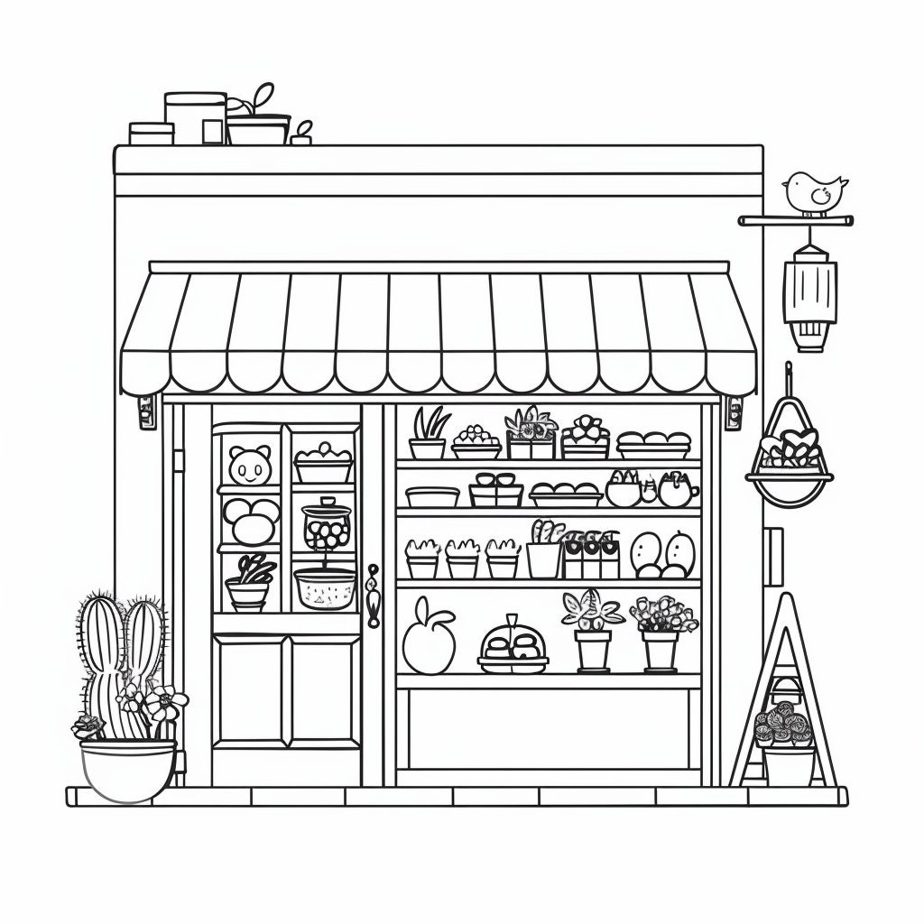 50 Page Cute Kawaii Store Fronts Coloring Book Childrens Adult Volume 1 ...