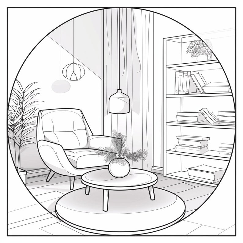 100 Page Cute Cozy Interior Spaces Coloring Book Childrens Adult Volume ...