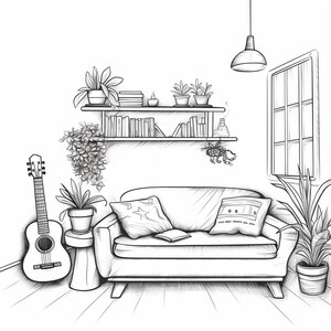 50-page Cozy Interior Spaces Coloring Book | Printable PDF for Kids ...