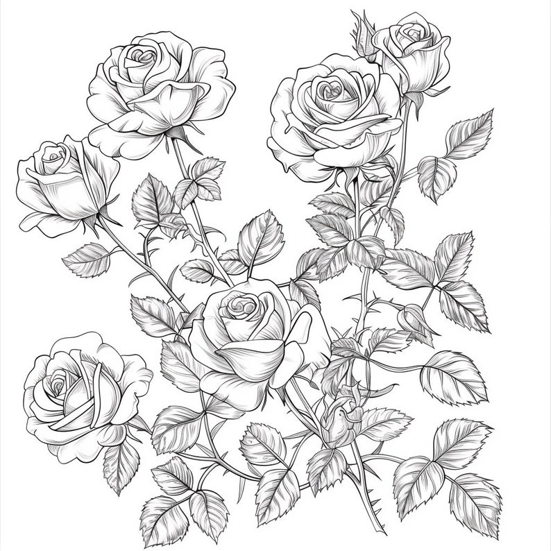 100 Page Roses Coloring Book Adult Children Volume 1 8.5"x11" PDF Page ...