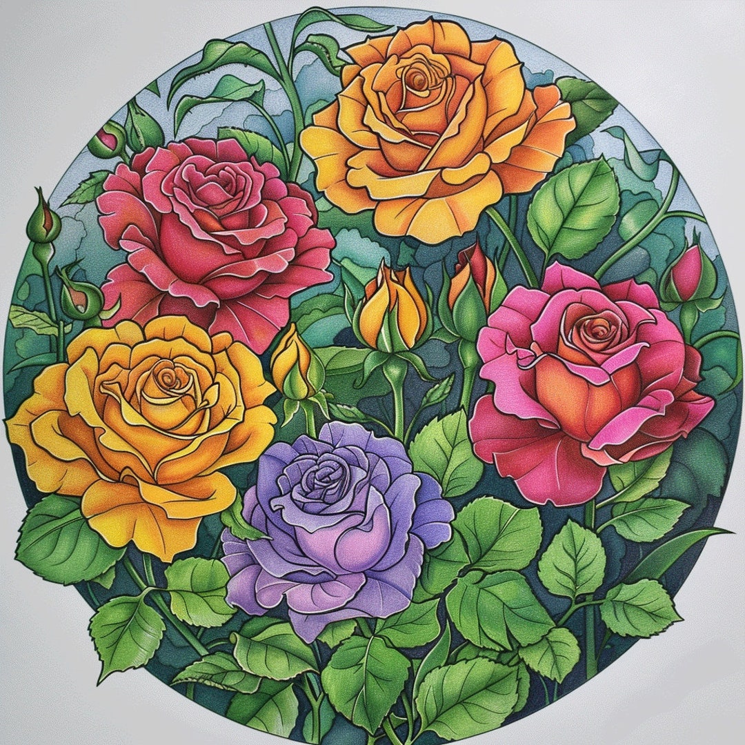 100 Page Roses Coloring Book Adult Children Volume 1 8.5x11 PDF Page ...