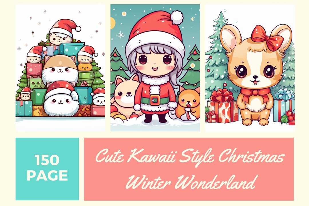 150 Page Cute Kawaii Style Christmas Winter Wonderland Coloring Book ...