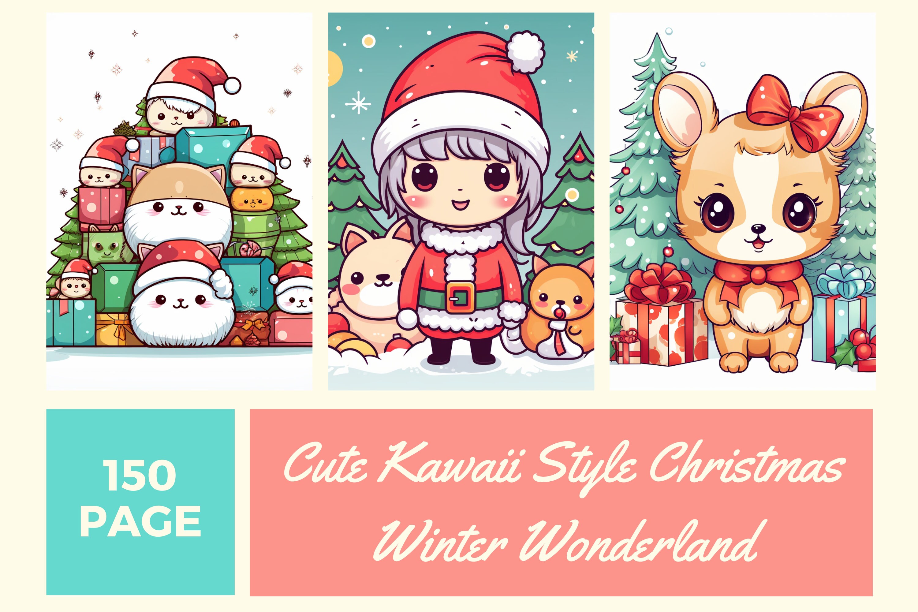 150 Page Cute Kawaii Style Christmas Winter Wonderland Coloring Book ...