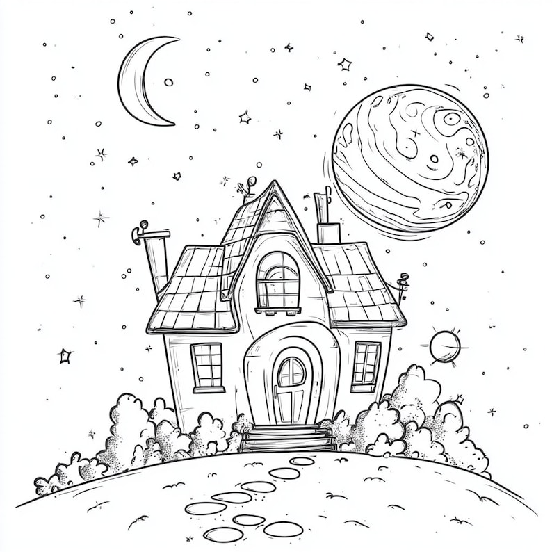10 Page Sample Homes in Space Coloring Book Childrens Adult Volume 1 8. ...