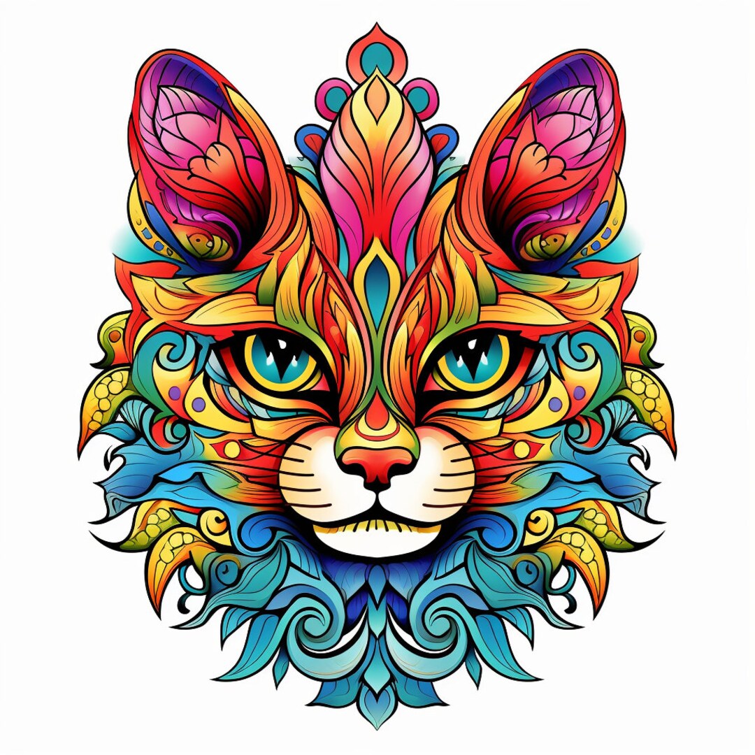 Cat Mandala Coloring Book Adults Children Cat Feline - Etsy