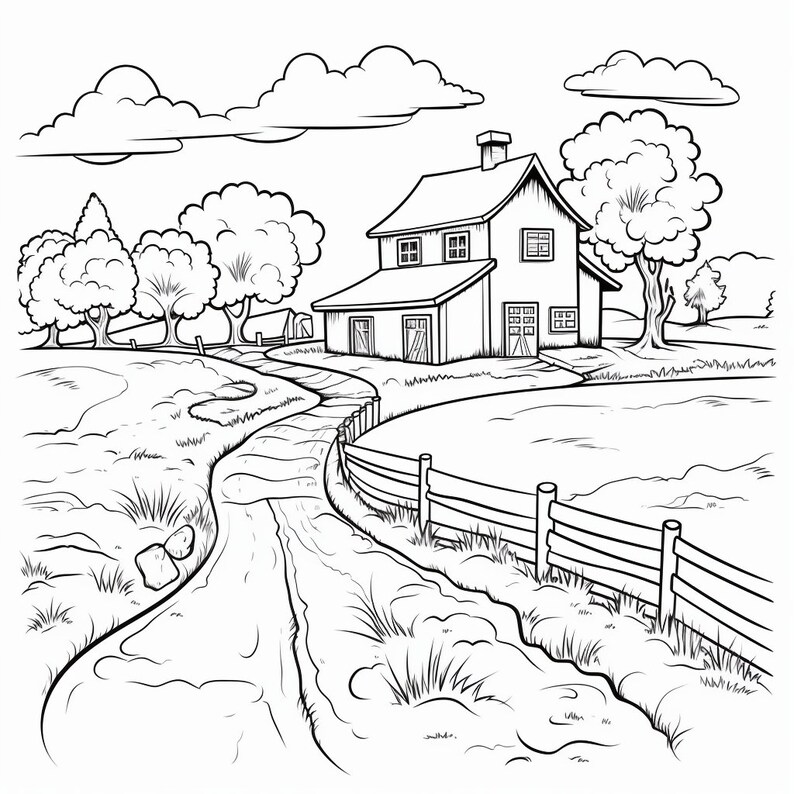 25 Page Country Farm Coloring Book Nature Peaceful Farm - Etsy