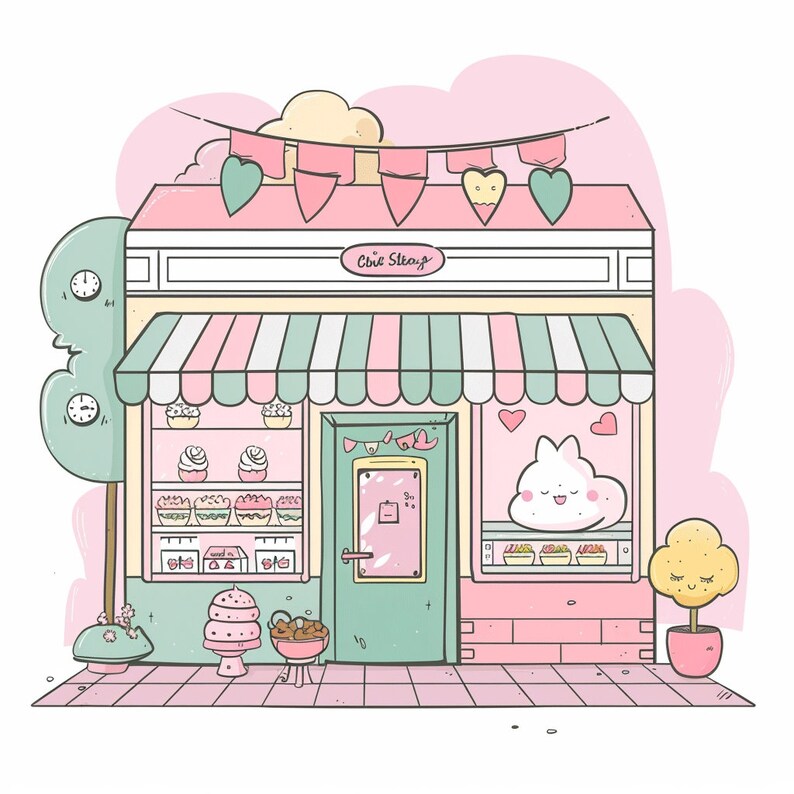 50 Page Cute Kawaii Store Fronts Coloring Book Childrens Adult Volume 1 ...