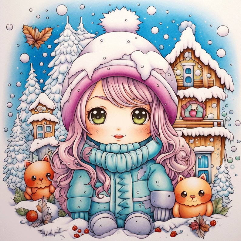 Kawaii Winter Wonderland Coloring Book: 100 Page Printable (PDF) - Etsy