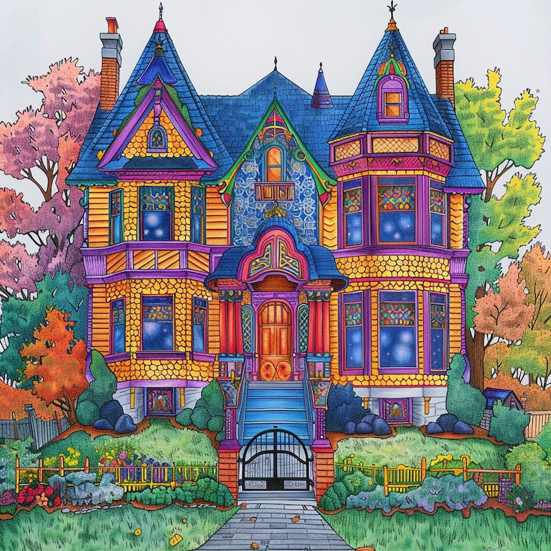 100 Page Intricate Houses Coloring Book Childrens Adult Volume 1 8.5 ...