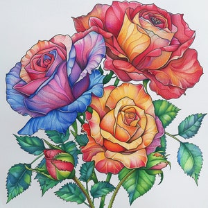 100 Page Roses Coloring Book Adult Children Volume 1 8.5"x11" PDF Page ...