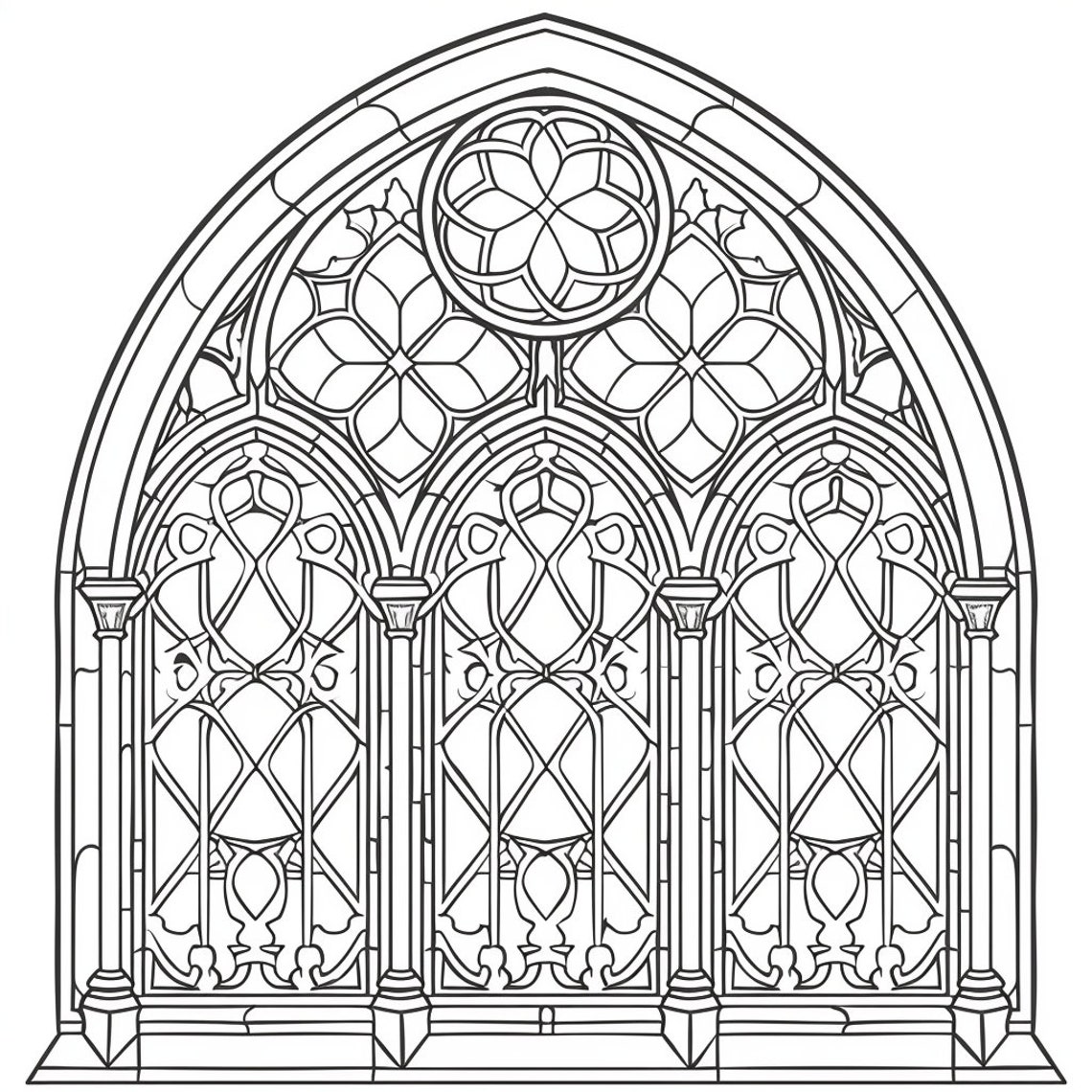 100 Page Stained Glass Window Arches Coloring Book for Adults and ...