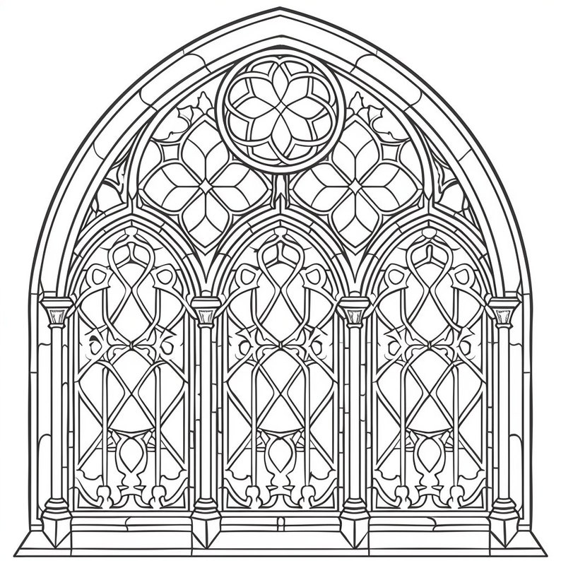 100 Page Stained Glass Window Arches Coloring Book Childrens Adult ...