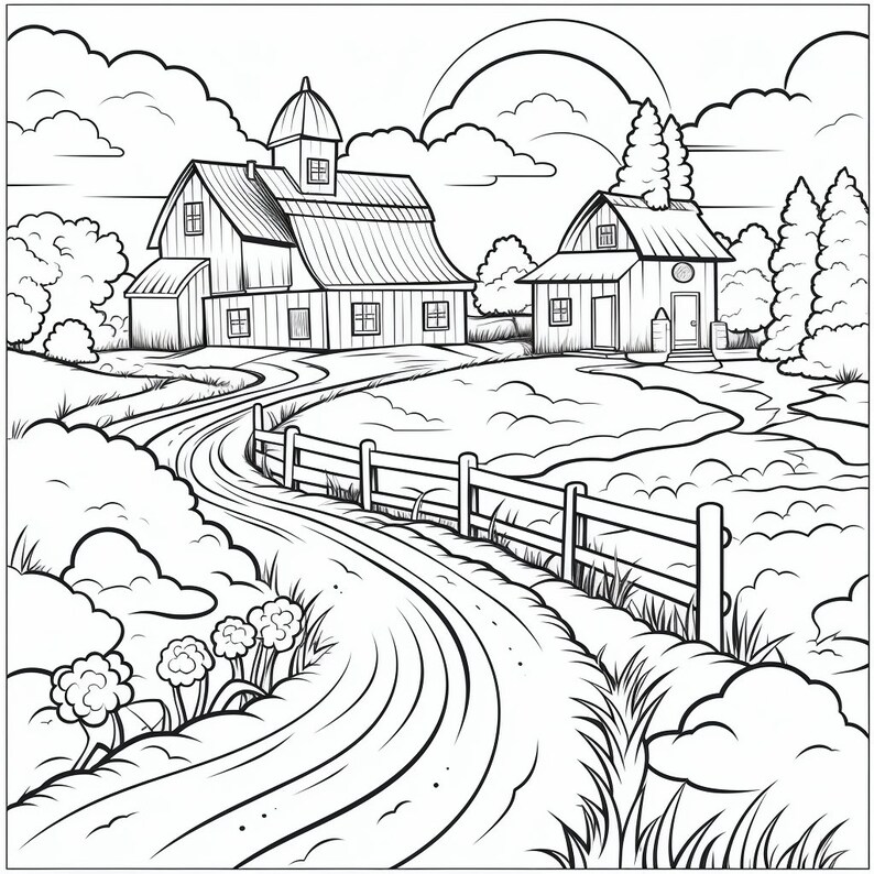 25 Page Country Farm Coloring Book, Nature, Peaceful, Farm, Streams ...